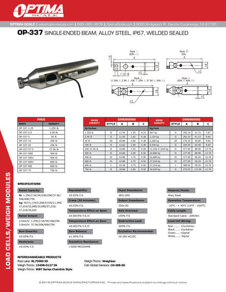 Optima OP-337-50 50,000 lb Single Ended Beam Load Cell, Style IV ...