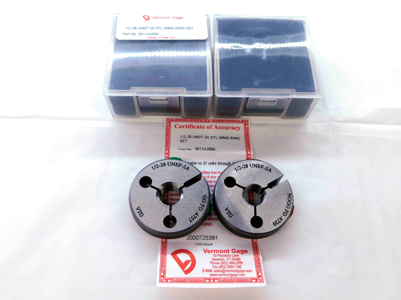 NEW 1/2 28 UNEF 2A VERMONT THREAD RING GAGES .5 GO NO GO P.D.'S = .4757 ...