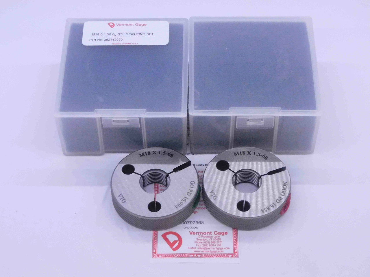 NEW M18 X 1.5 6g VERMONT THREAD RING GAGES 18 GO NO GO P.D.'S = 16.994 ...