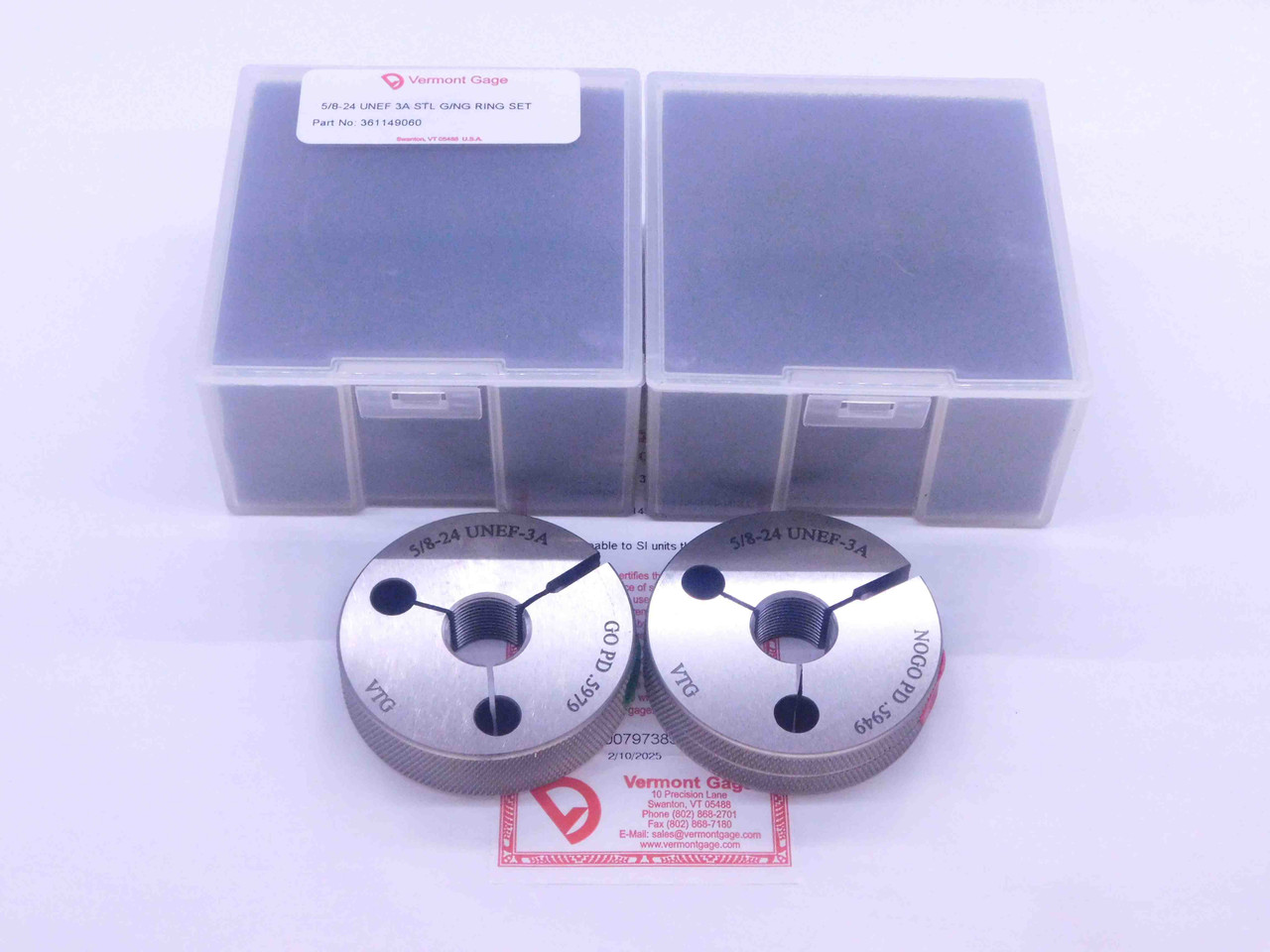 NEW 5/8 24 UNEF 3A VERMONT THREAD RING GAGES .625 GO NO GO PD'S = .5979 ...