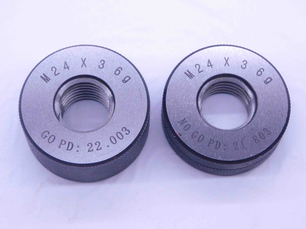 NEW M24 X 3 6g SOLID THREAD RING GAGES 24 3.0 GO NO GO P.D.'S = 22.003 & 21.803 - DW33573MJ - M ...
