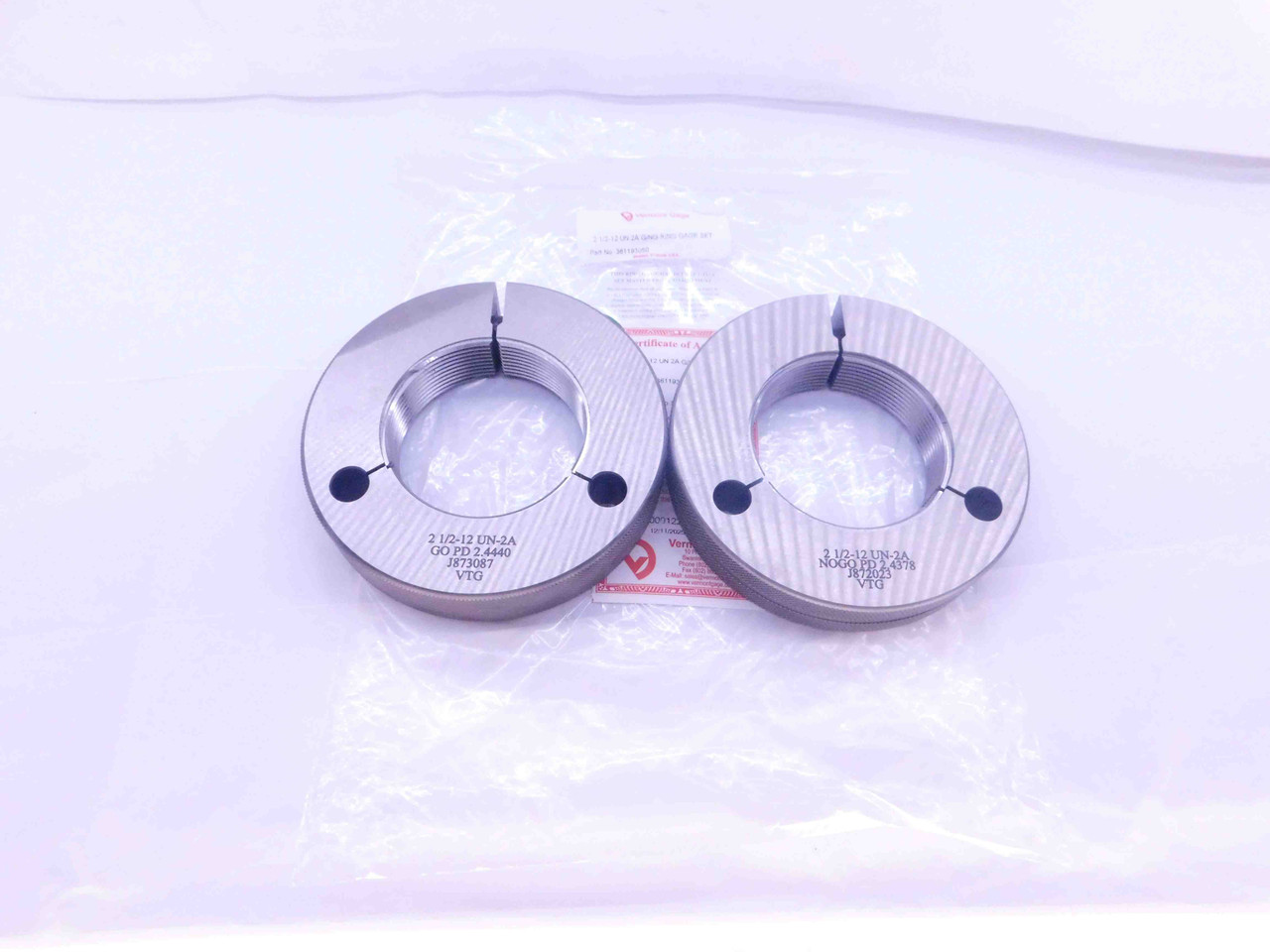 NEW 2 1/2 12 UN 2A VERMONT THREAD RING GAGES 2.5 GO NO GO PD'S = 2.4440 ...