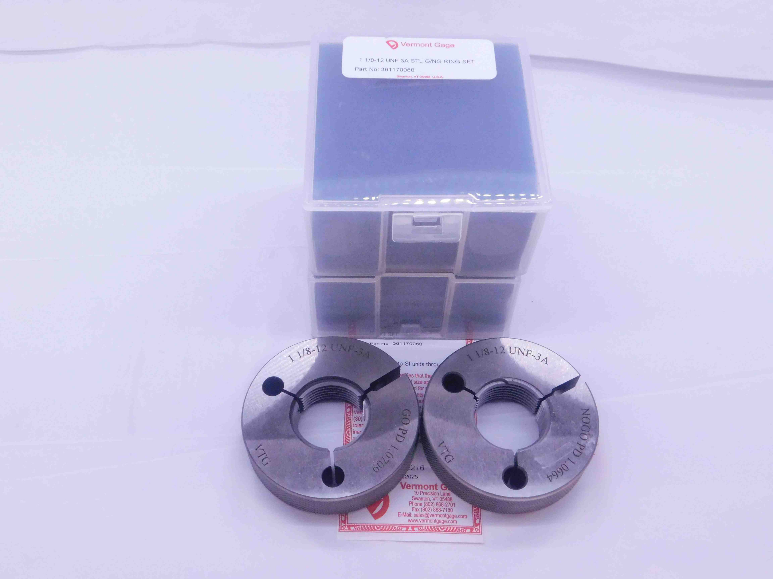 NEW 1 1/8 12 UNF 3A VERMONT THREAD RING GAGES 1.125 GO NO GO = 1.0709 ...