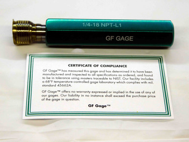 NEW 1/4 18 NPT L1 Thread Plug Gage | CH2522GFG | M & J Tooling LLC