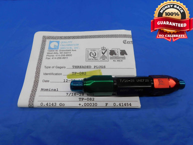 CERTIFIED 7/16 28 UNEF 2B Thread Plug Gage | DW25265BE1 | M & J Tooling LLC