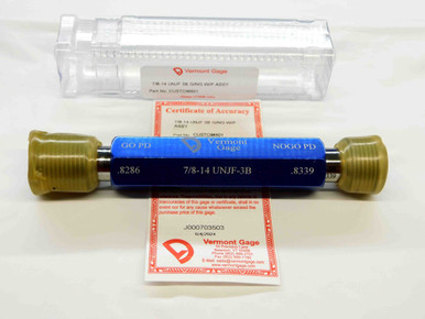 NEW 7/8 14 UNJF 3B VERMONT THREAD PLUG GAGE .875 GO NO GO P.D.'S ...