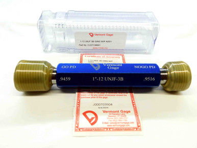 NEW 1" 12 UNJF 3B VERMONT THREAD PLUG GAGE 1.0 GO NO GO P.D.'S = .9459 ...