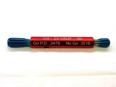 3/8 24 UNJF 3B THREAD PLUG GAGE .375 .3750 GO NO GO P.D.'S = .3479 ...
