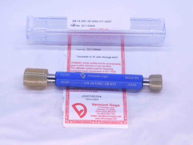NEW 3/8 16 UNC 2B STI HELICOIL VERMONT THREAD PLUG GAGE .375 GO NOGO ...