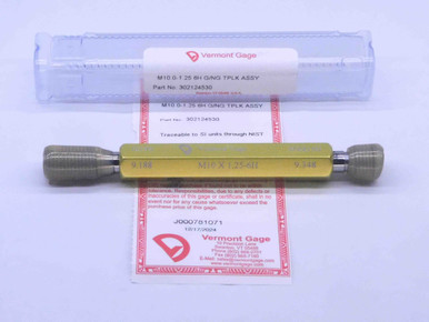 NEW M10 X 1.25 6H VERMONT THREAD PLUG GAGE 10 GO NO GO P.D.'S = 9.188 & 9.348 - DW32345VTG - M ...