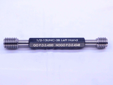 NEW 1/2 13 UNC 3B LEFT HAND THREAD PLUG GAGE .5 GO NO GO P.D.'S = .4500 & .4548 - DW32438MJ - M ...