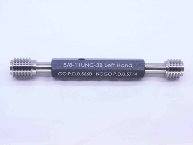 NEW 5/8 11 UNC 3B LEFT HAND THREAD PLUG GAGE .625 GO NO GO PDS= .5660 ...