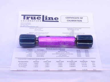 CERTIFIED 1 1/8 16 UN 2A LEFT HAND SET THREAD PLUG GAGE 1.125 GNG= 1. ...