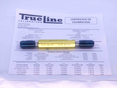 CERTIFIED M14 X 2 6g SET THREAD PLUG GAGE 14 2.0 GO NO GO PDS= 12.663 & 12.503 - DW32975TLC - M ...