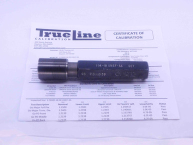 CERTIFIED 1 1/4 18 UNEF 3A SET THREAD PLUG GAGE 1.25 GO ONLY PD = 1. ...