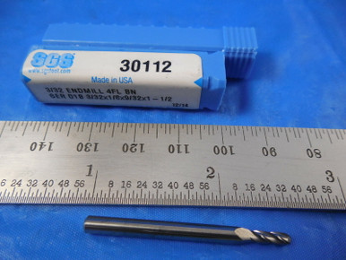 SGS 3/32" Diam, 9/32" Length of Cut, 4 Flute Solid Carbide Ball End ...