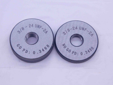 NEW 3/8 24 UNF 2A SOLID THREAD RING GAGES .375 GO NO GO P.D.'S = .3468 & .3430 - DW33358MJ - M ...