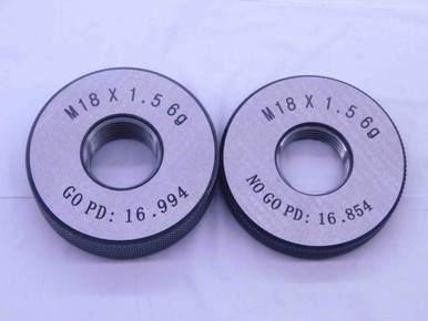 NEW M18 X 1.5 6g SOLID THREAD RING GAGES 18 GO NO GO P.D.'S = 16.994 & 16.854 - DW33362MJ - M ...
