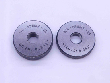 NEW 3/8 32 UNEF 2A SOLID THREAD RING GAGES .375 GO NO GO P.D.'S = .3537 & .3503 - DW33372MJ - M ...