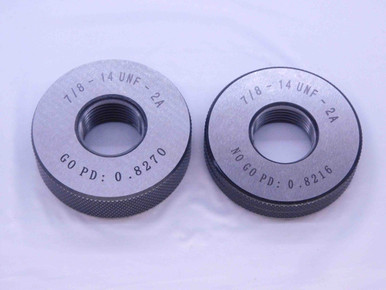 NEW 7/8 14 UNF 2A SOLID THREAD RING GAGES .875 GO NO GO P.D.'S = .8270 & .8216 - DW33404MJ - M ...