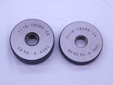 NEW 7/16 18 UNS 2A SOLID THREAD RING GAGES .4375 GO NO GO P.D.'S = .4001 & .3957 - DW33405MJ - M ...