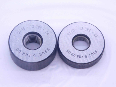 NEW 9/16 12 UNC 2A SOLID THREAD RING GAGES .5625 GO NO GO P.D.'S ...