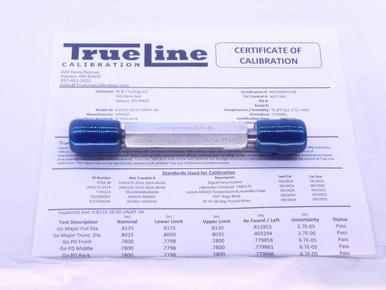 CERTIFIED 13/16 20 UNJEF 3A SET THREAD PLUG GAGE .8125 GO NO GO = .7800 ...