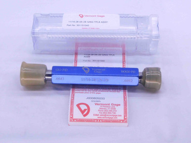 NEW 11/16 28 UN 2B VERMONT THREAD PLUG GAGE .6875 GO NO GO PD'S = .6643 ...