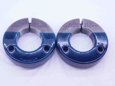 2" 12 NS 3 THREAD RING GAGES 2.0 2.00 2.000 GO NO GO P.D.'S = 1.9459 ...
