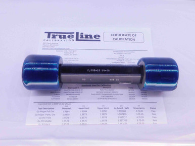 CERTIFIED 2" 16 UN 2A SET THREAD PLUG GAGE 2.0 GO NO GO PD'S = 1.9578 ...