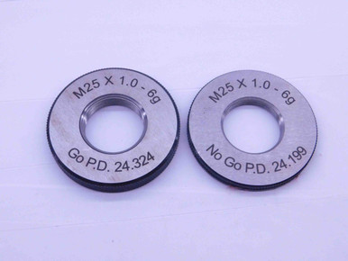NEW M25 X 1 6g SOLID THREAD RING GAGES 25 1.0 GO NO GO P.D.'S = 24.324 ...