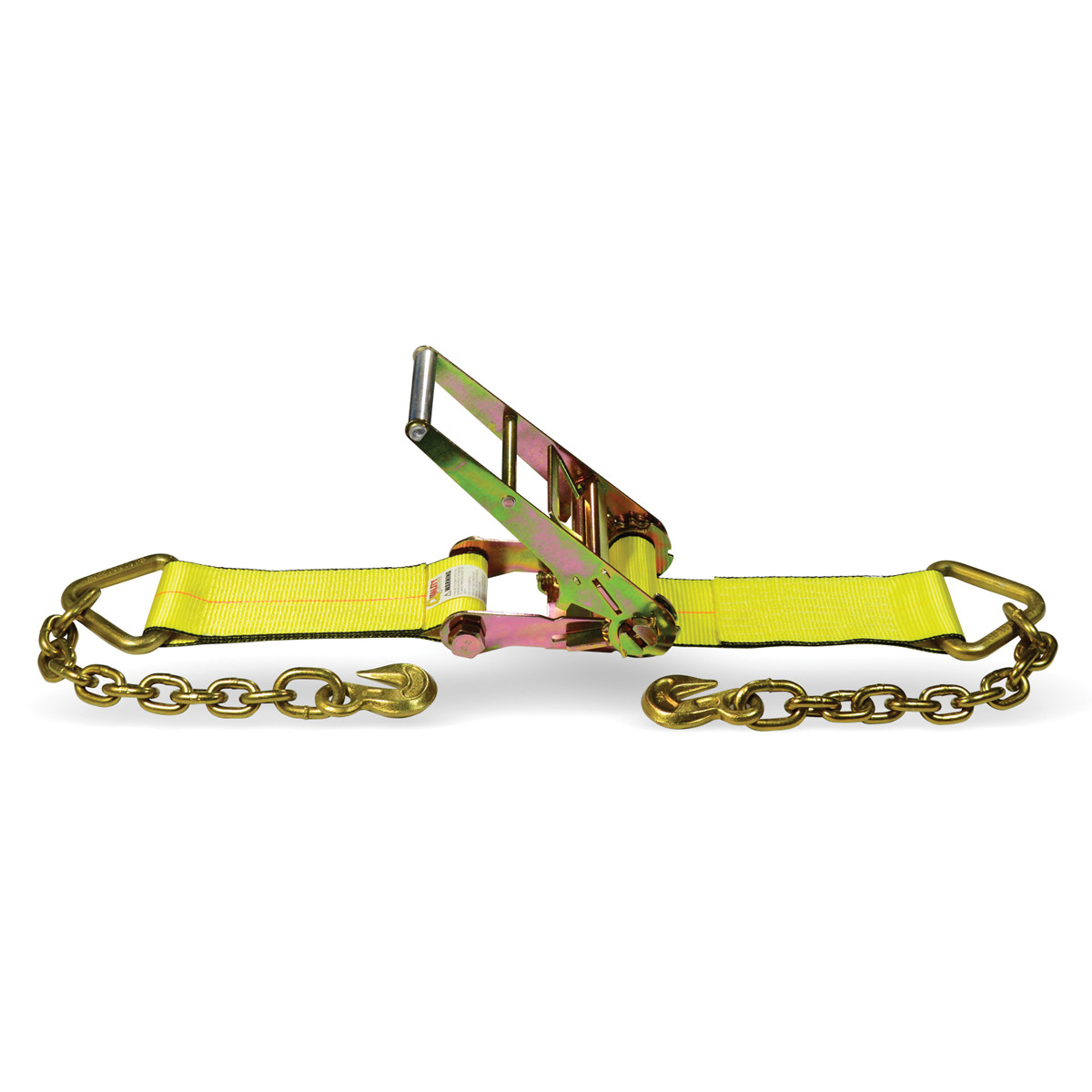 4" x 27' Ratchet Strap W/ Chain Anchors - Quality Chain Corp