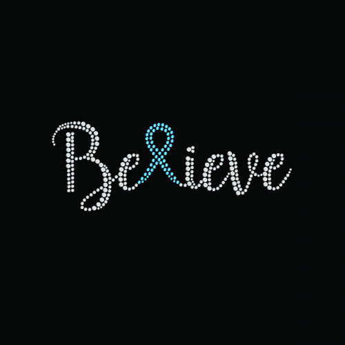 Believe Ribbon Teal - Stock Rhinestone Transfer | Heat Transfer Warehouse