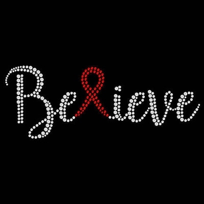 Believe Ribbon Red - Stock Rhinestone Transfer