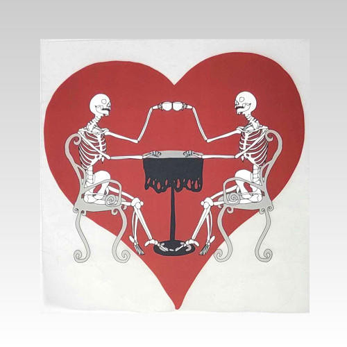 Skeleton Tea Party with Heart Transfer for Shirts and Garments