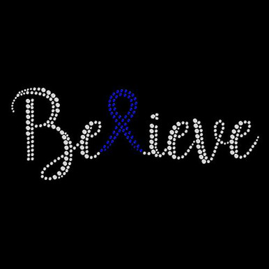 Believe Ribbon Blue - Stock Rhinestone Transfer