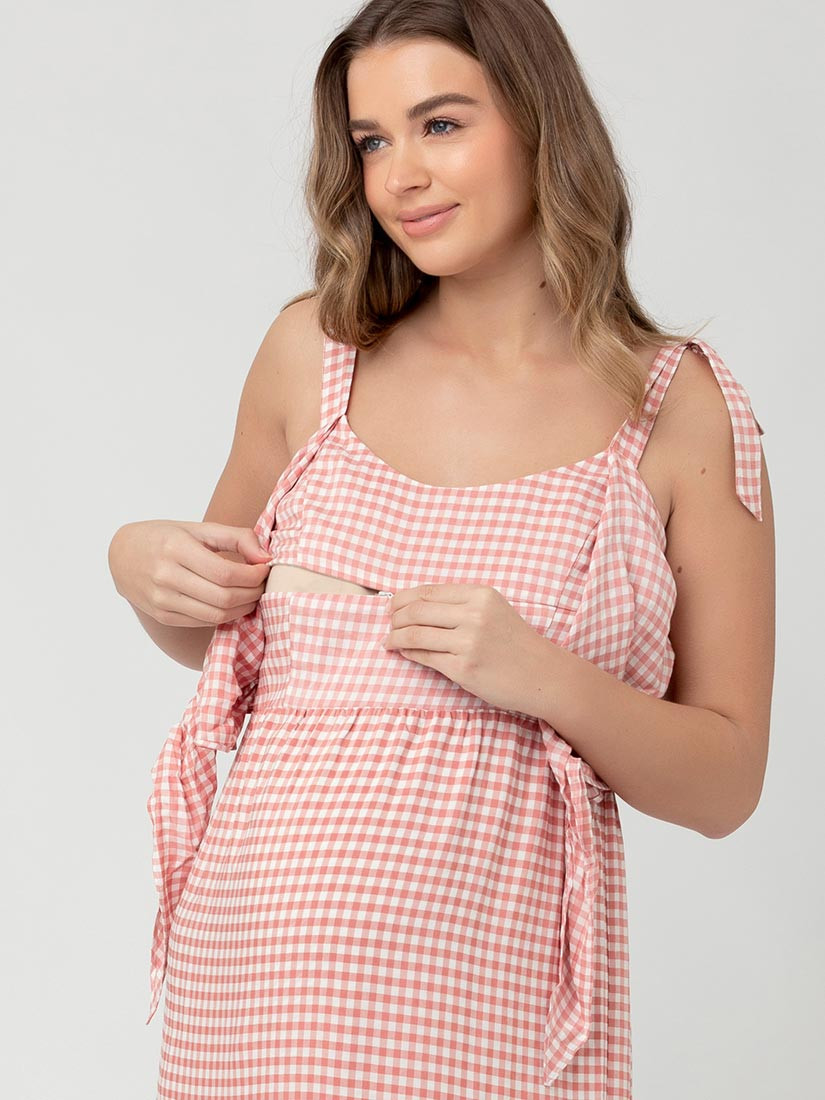 Super Cute - Pink Gingham Midi Dress suitable for maternity & breastfeeding