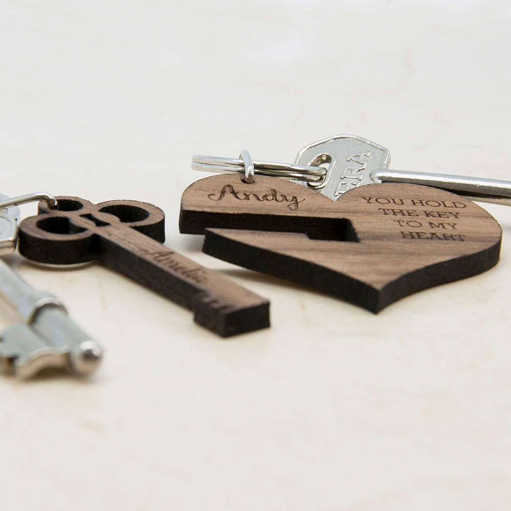 Personalized Couple's Wooden Anniversary Key Chain