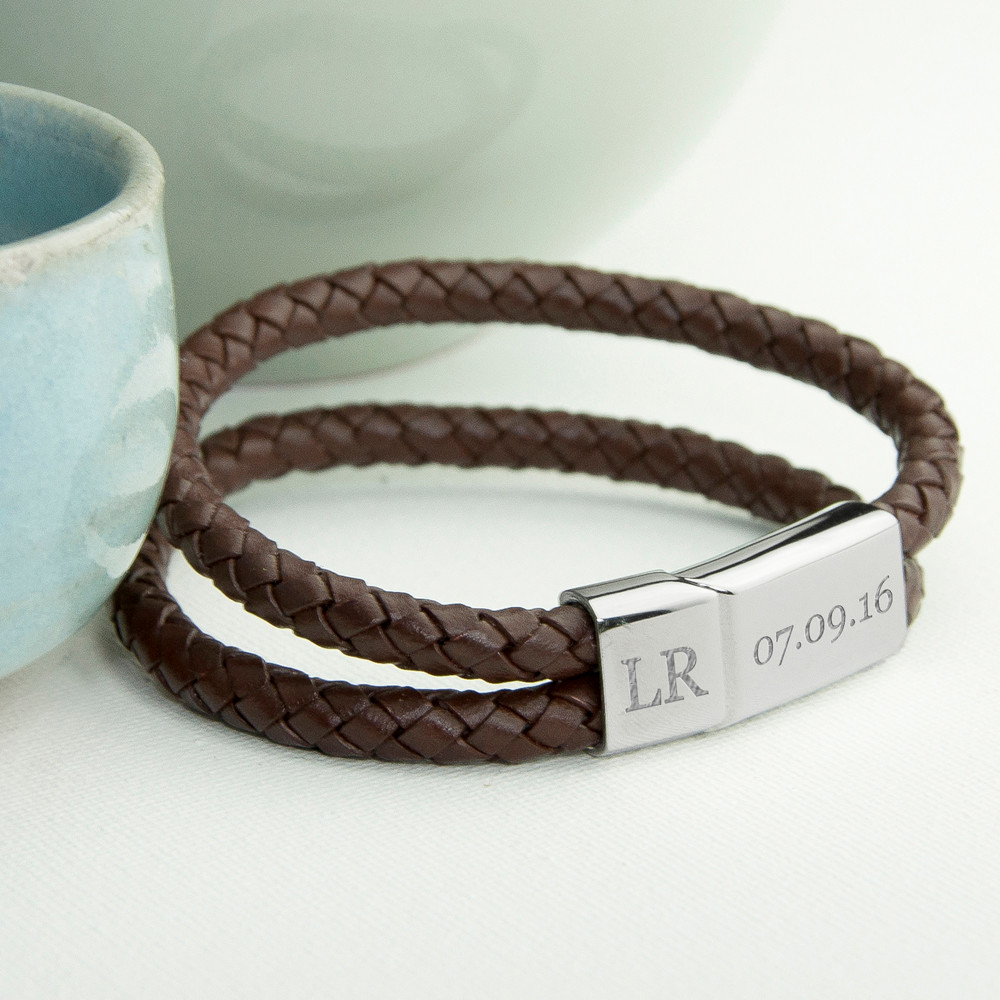 Engraved Mens Leather Love Bracelet