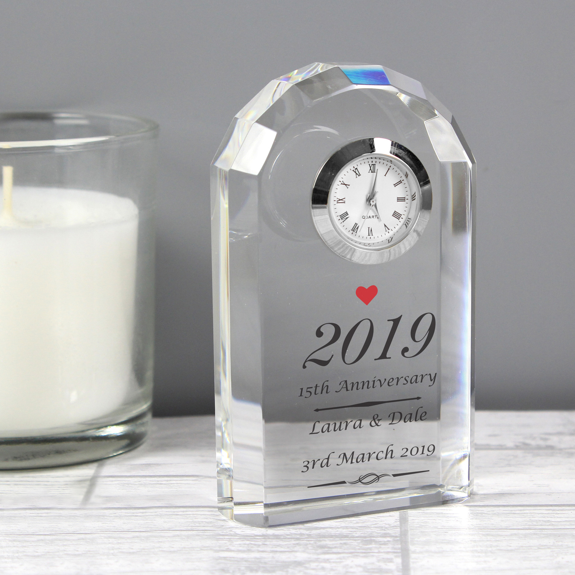 Crystal Anniversary Clock Engraved With Your Own Message