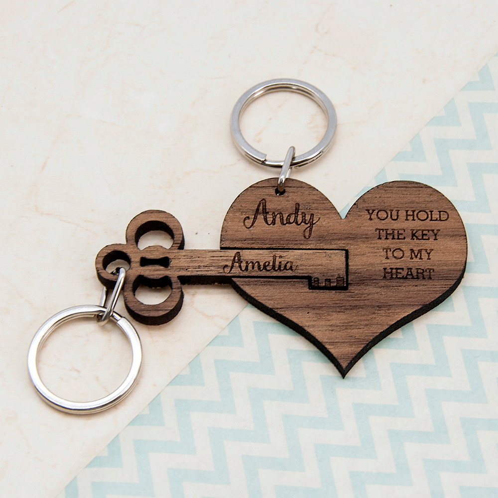 Personalized Couple's Wooden Anniversary Key Chain