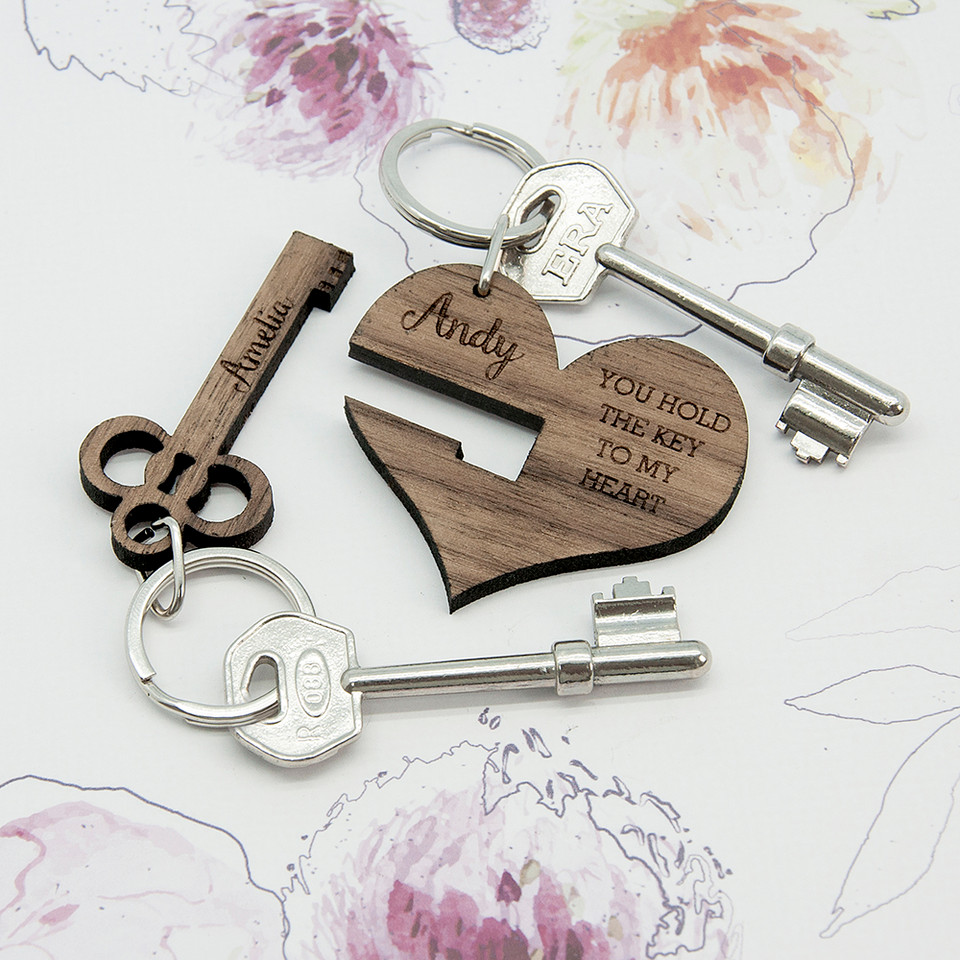 Personalized Couple's Wooden Anniversary Key Chain