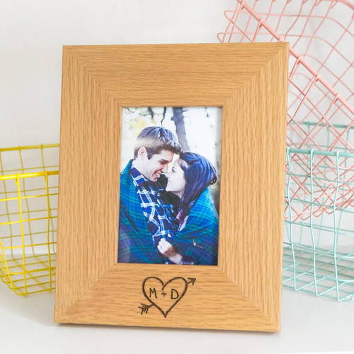 Carved Heart & Initials Wooden Photo Frame from TopAnniversary.com