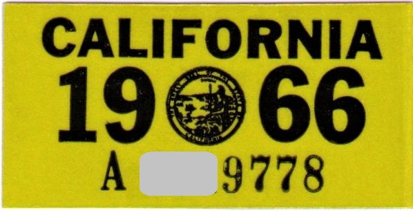 1966 California License Plate Sticker