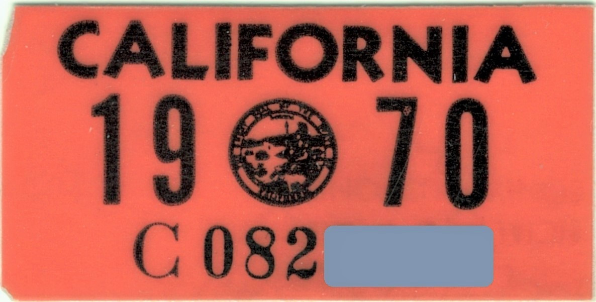 1970 California License Plate Sticker