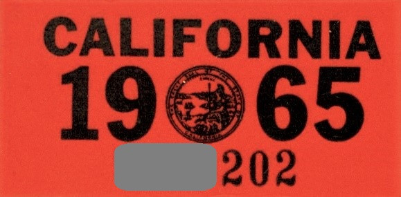 Old 1965 California Registration Sticker - Classic License Plates