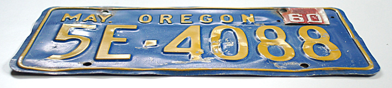 Blue Oregon License Plate, 1956, with a 1960 tag - Classic License Plates