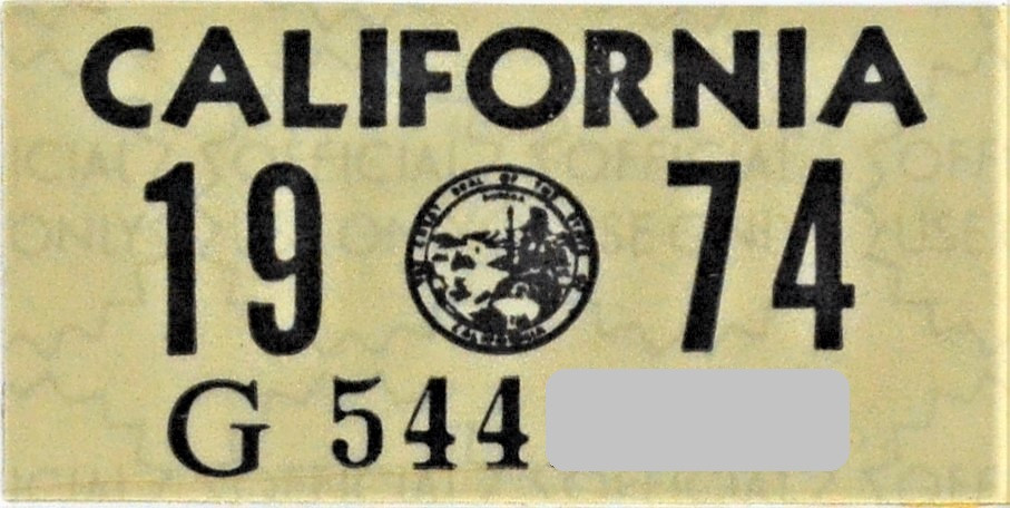 1974 California License Plate Sticker - SOLD