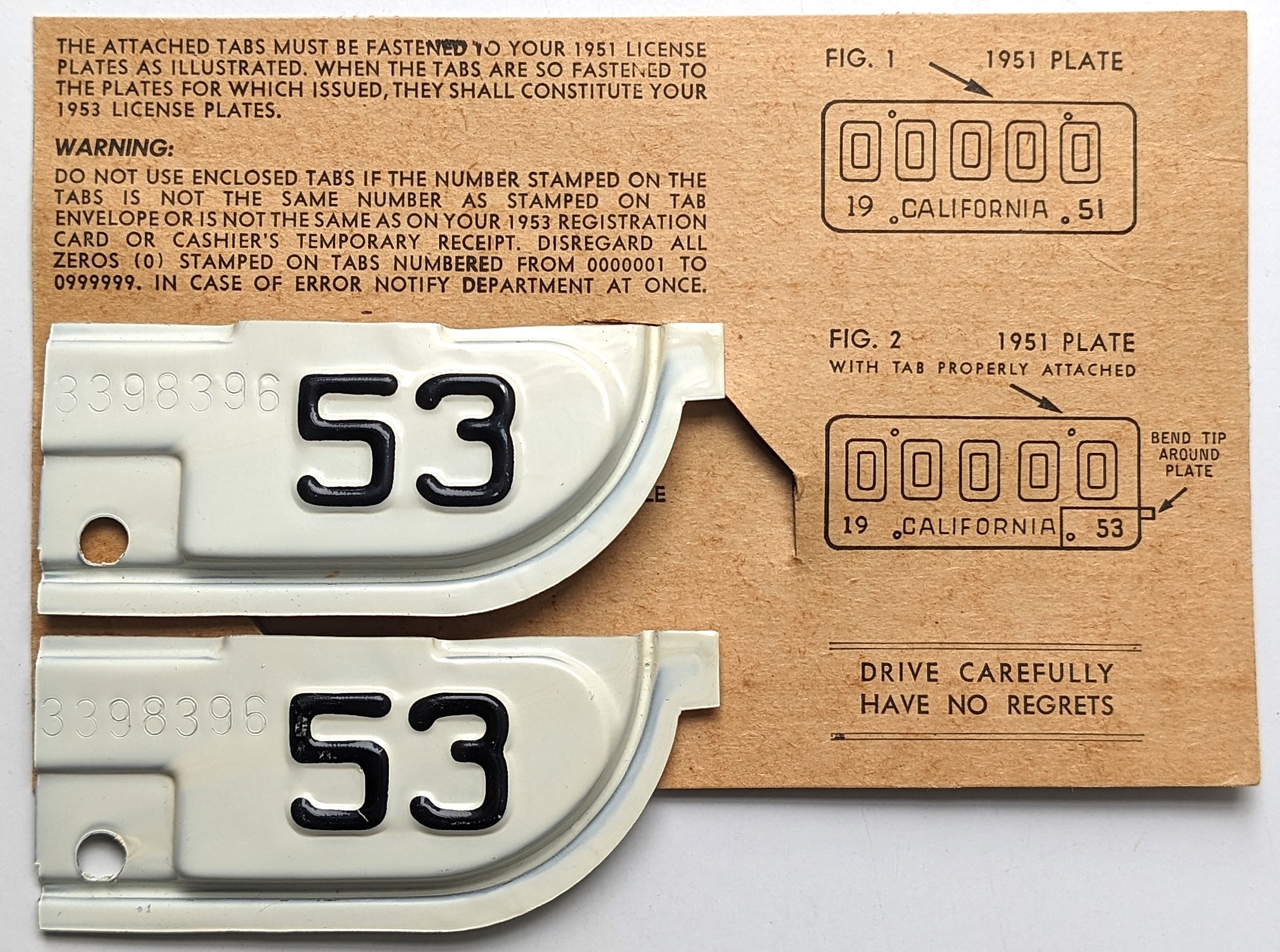 1953 California Tabs, New Old Stock - Classic License Plates