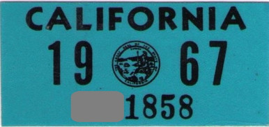 1967 California License Plate Sticker
